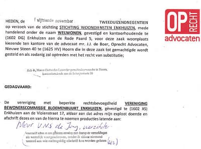 Dagvaarding – Huurdersvereniging De Bloemenbuurt